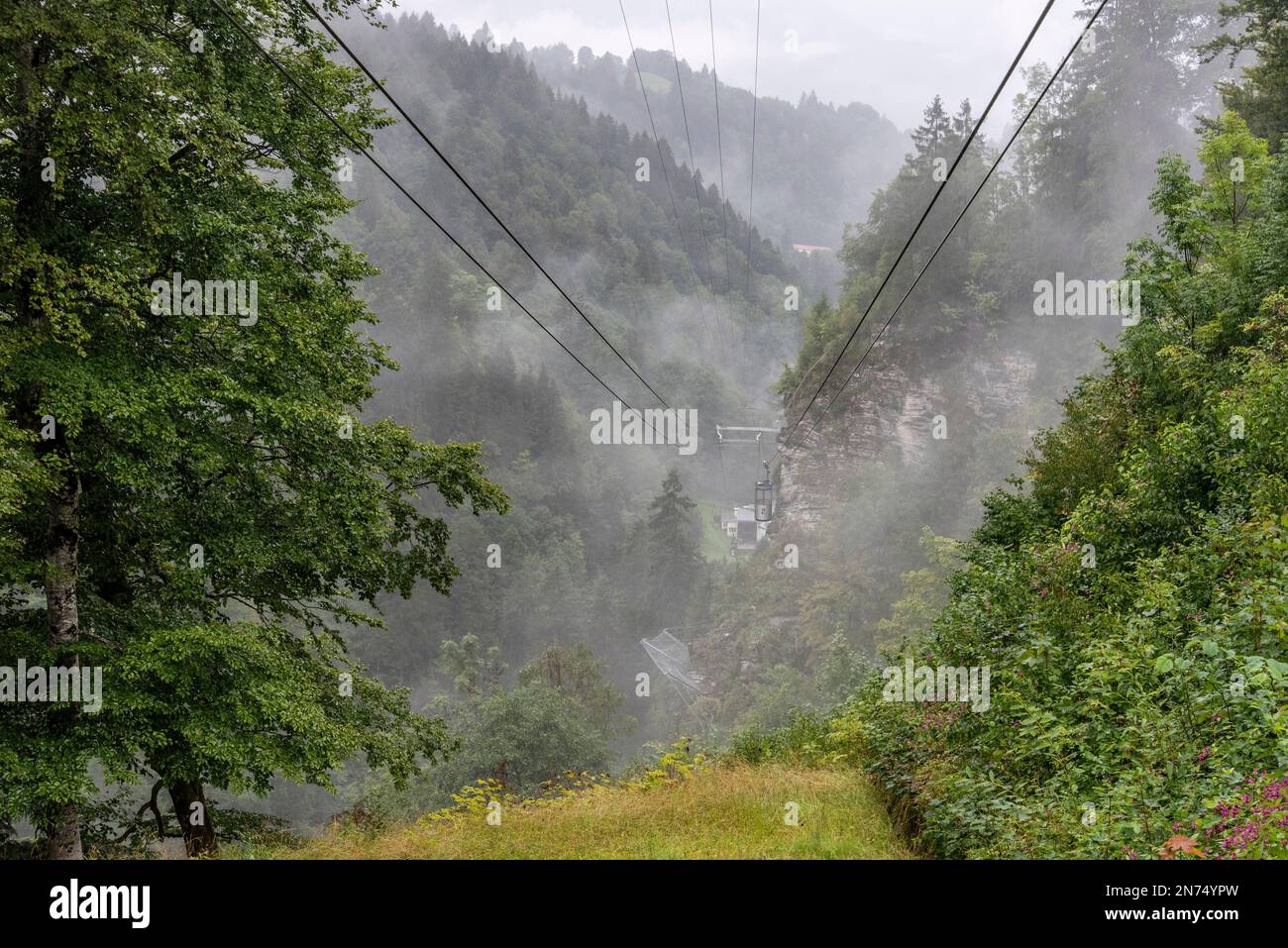 Scenic mountain landscape and a cable car near Garmisch-Partenkirchen ...