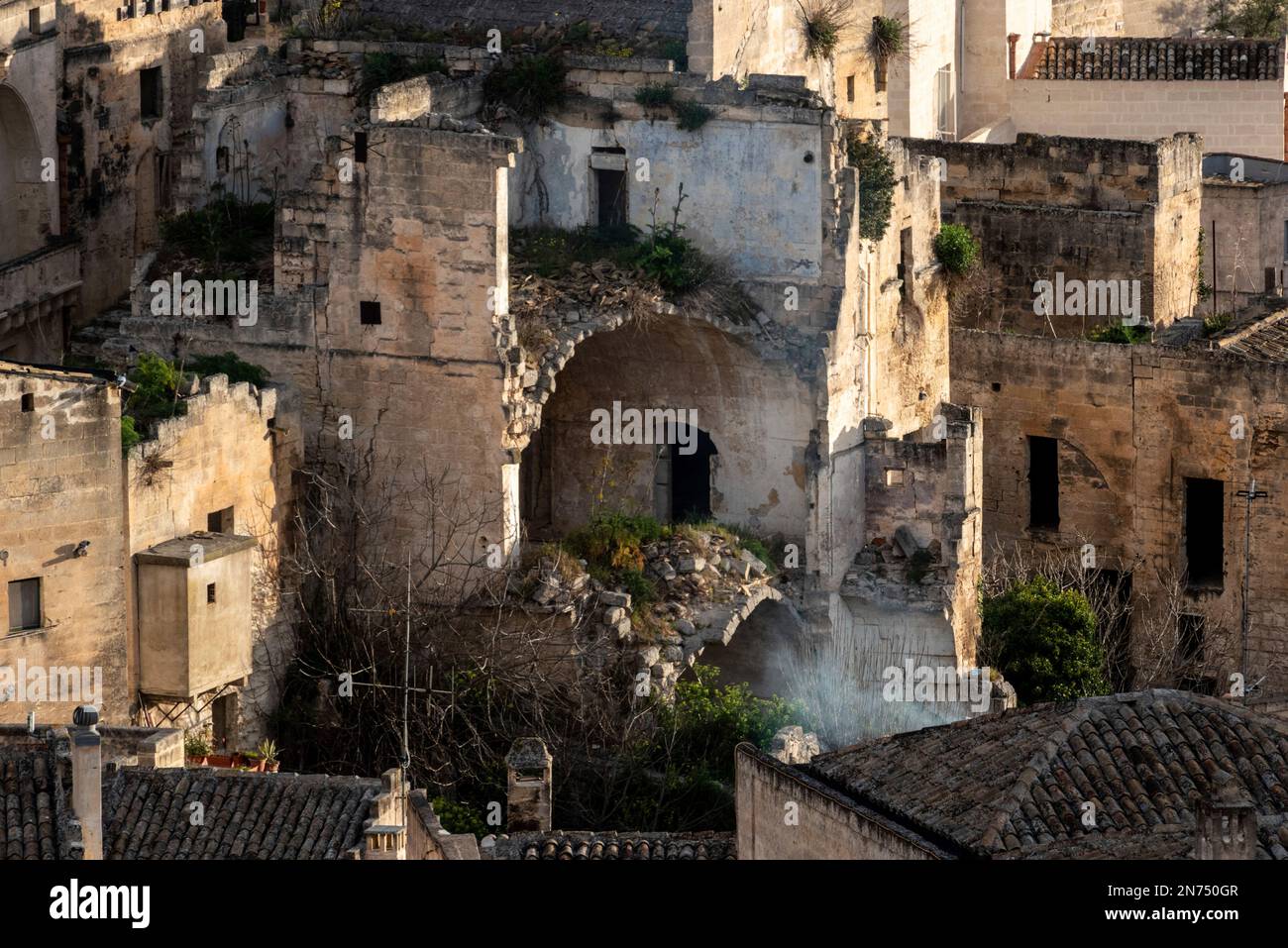 Abandoned ruins of residential cave houses in downtown matera hi-res ...
