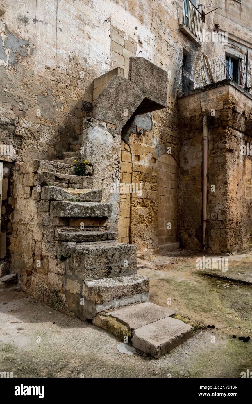 An old damaged staircase in downtown Gravina, Southern Italy Stock ...