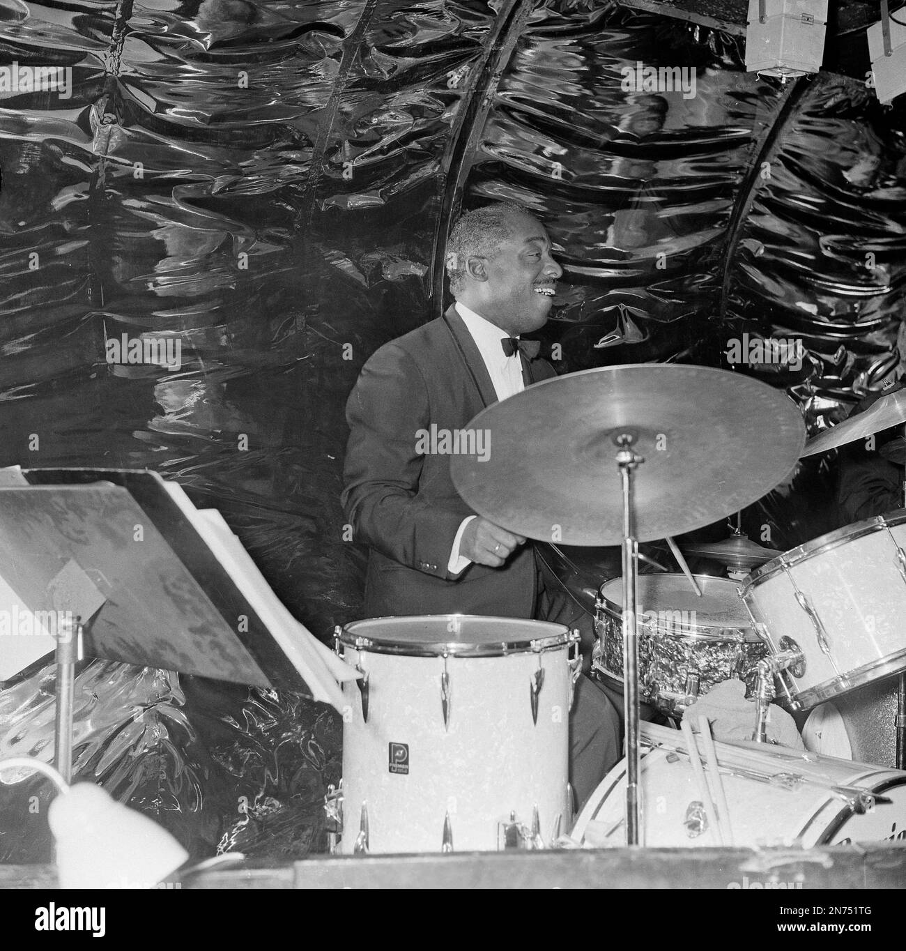 American drummer, Kenny Clarke, plays during a "Live" performance at ...