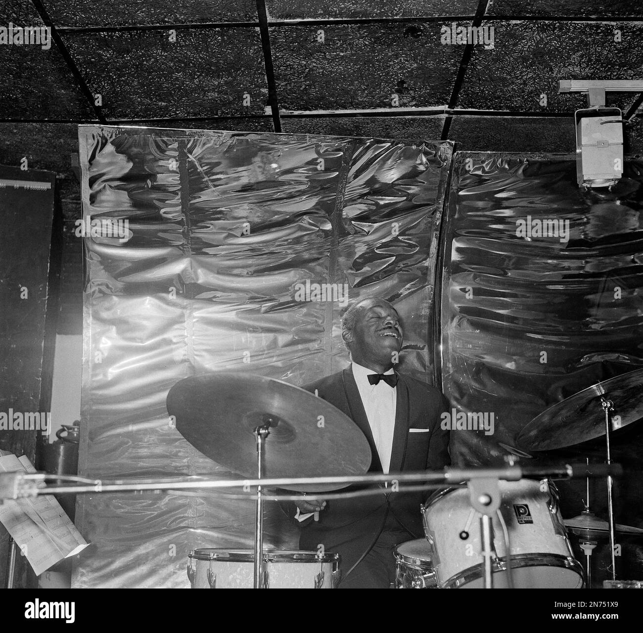 American drummer, Kenny Clarke, plays during a "Live" performance at ...