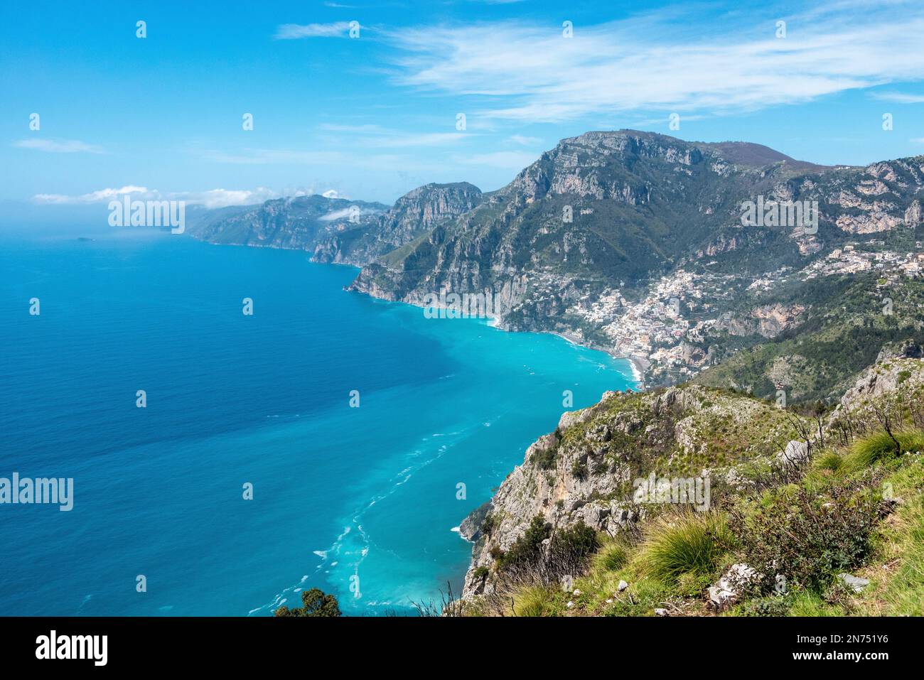 Shoreline of the scenic Amalfi coast from the path of the Gods, Italy ...