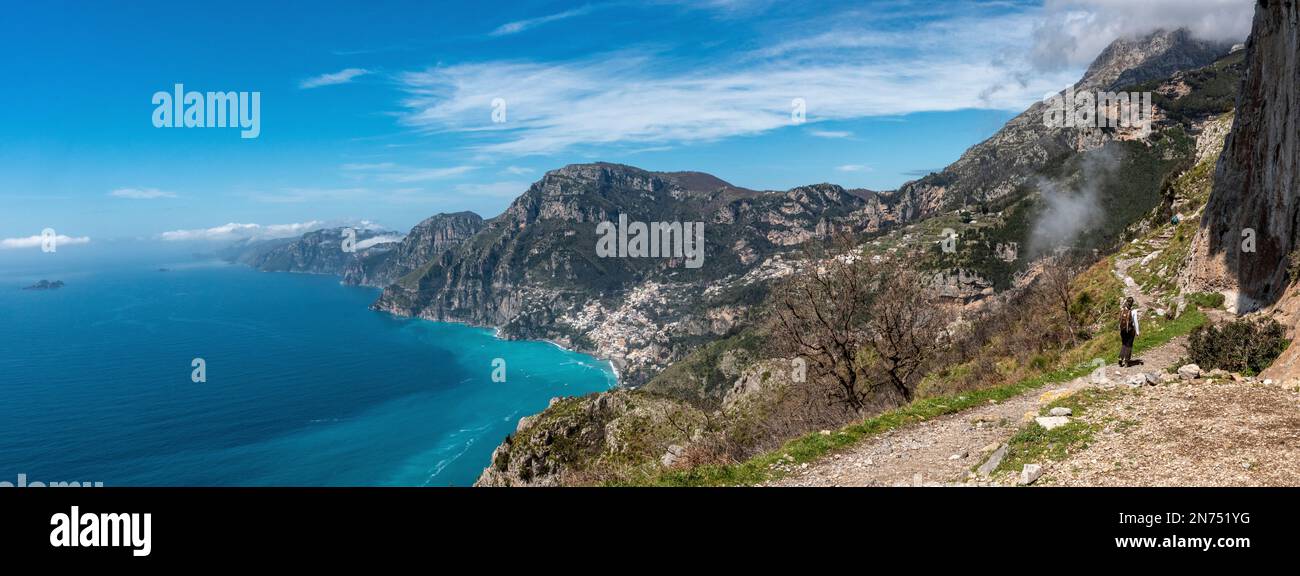 Shoreline of the scenic Amalfi coast from the path of the Gods, Italy ...