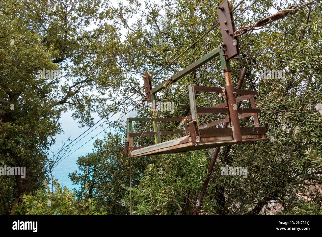 An old cargo cable car at the Amalfi coast, used for lemon farming ...
