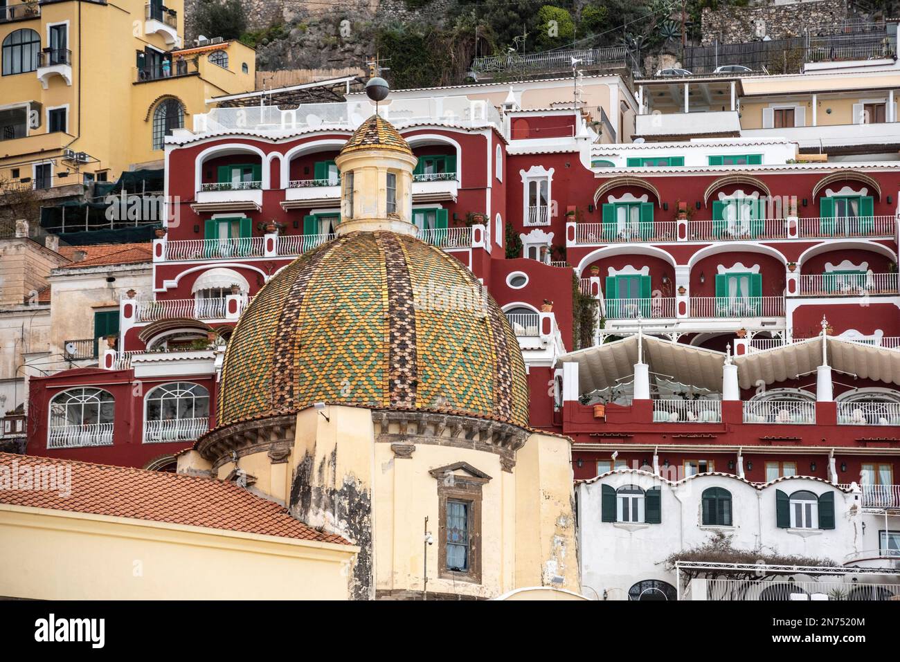 Cupola of the church Santa Maria Assunta in Positano, Amalfi coast of ...