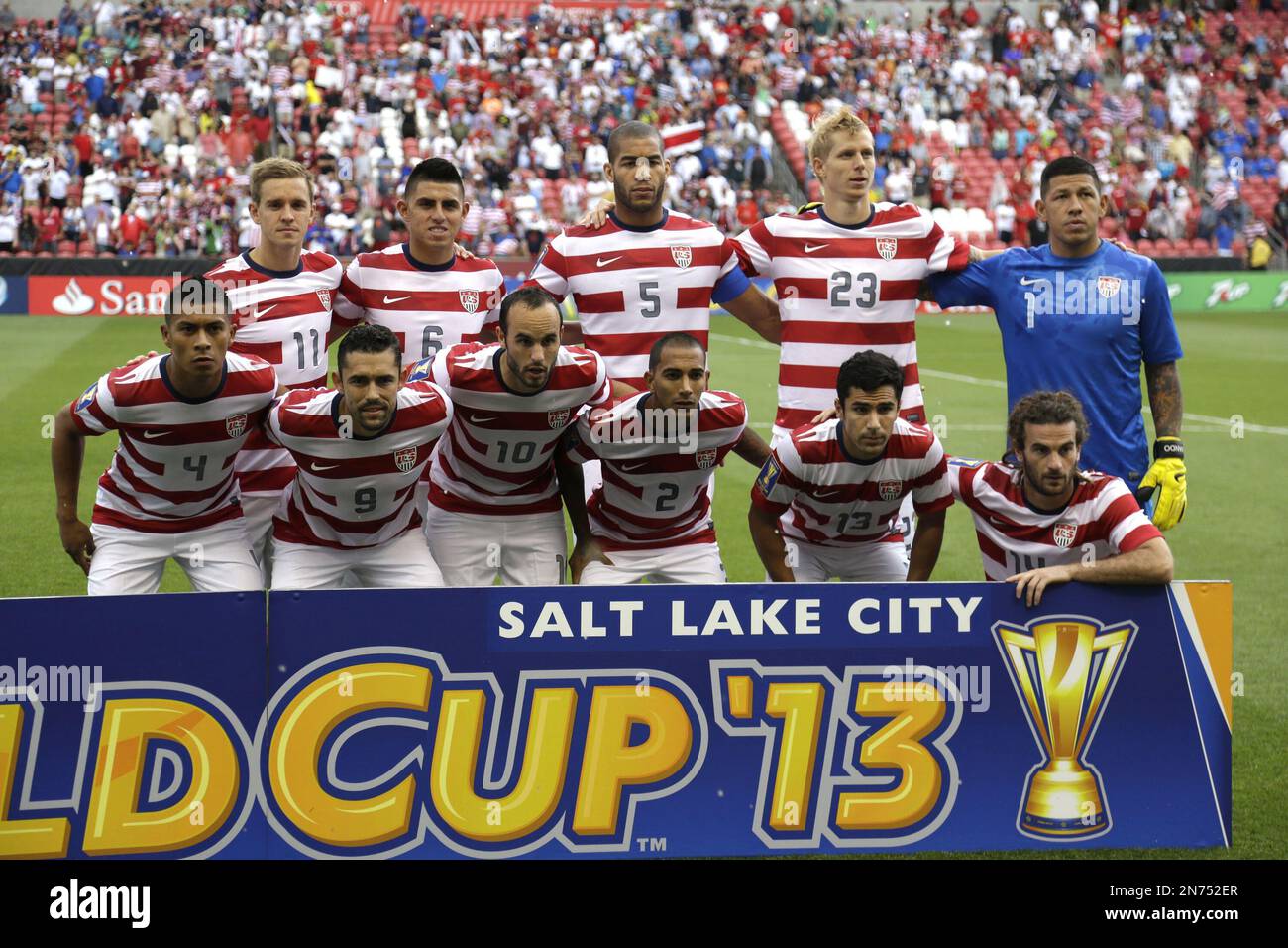 Members of the USA national soccer team poses for a pre-game team photo ...