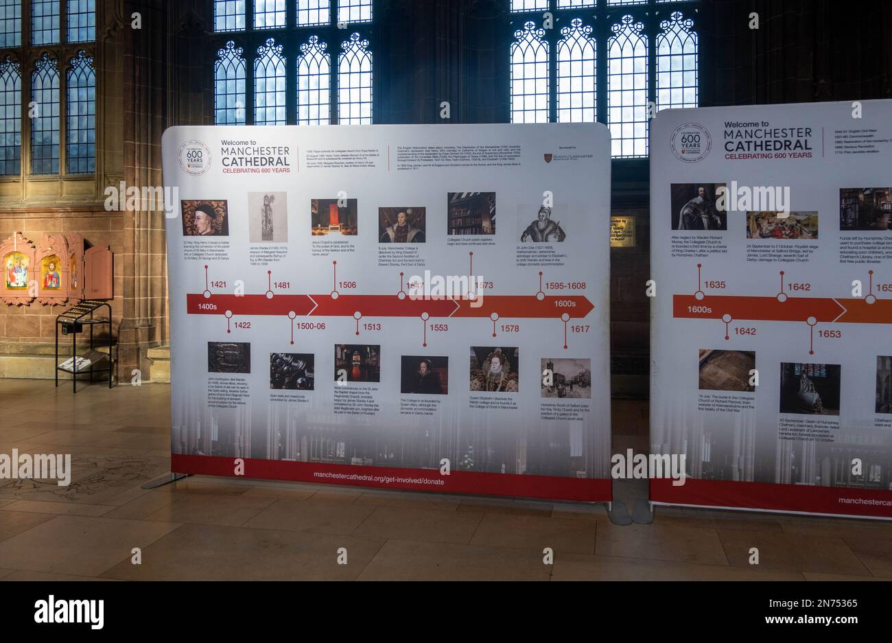 Illustrated history of Manchester Cathedral inside the church Stock ...