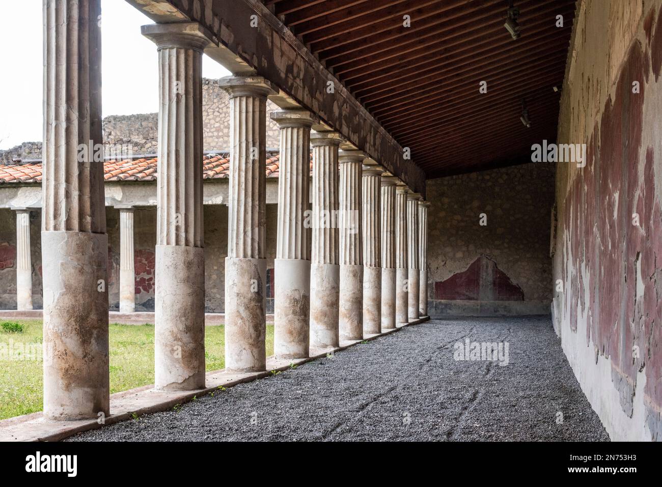 Oplontis, Italy, Garden and colonnade of the ancient Roman Villa ...