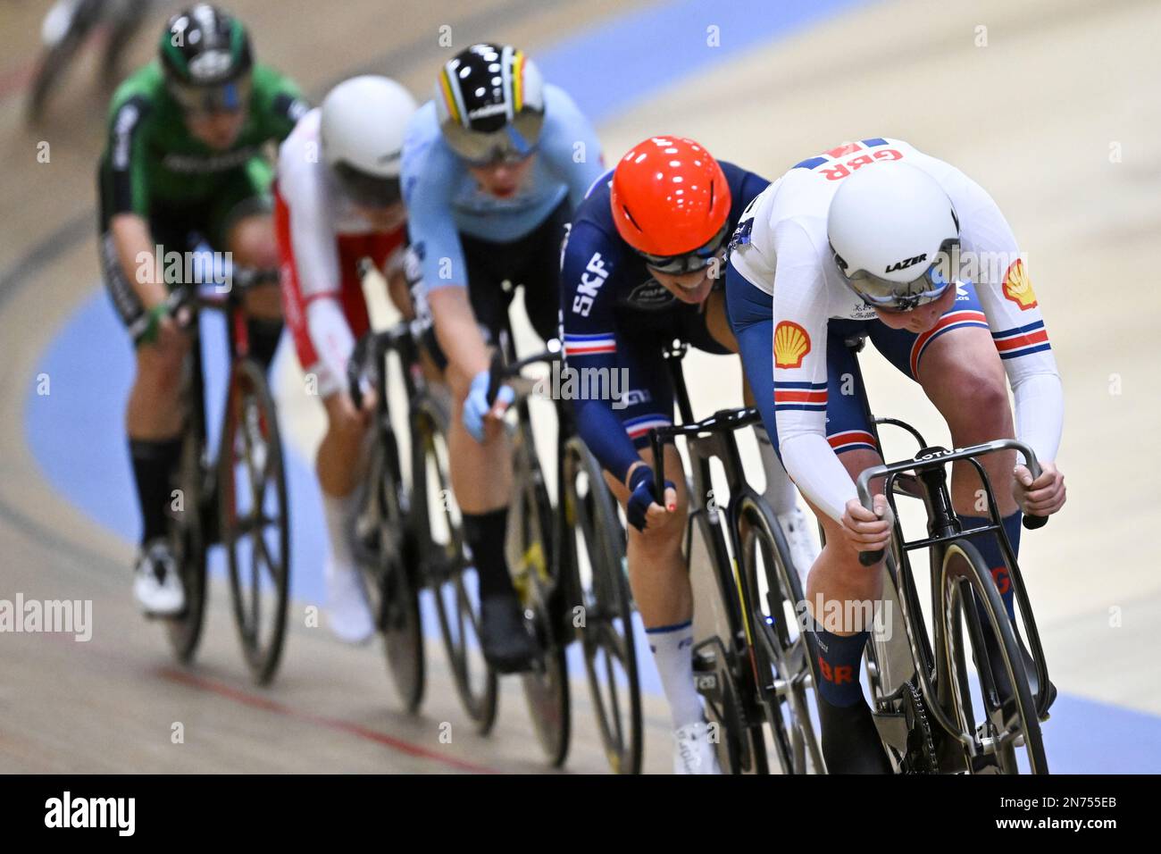 Katie Archibald of Britain, Clara Copponi of France and Lotte Kopecky ...