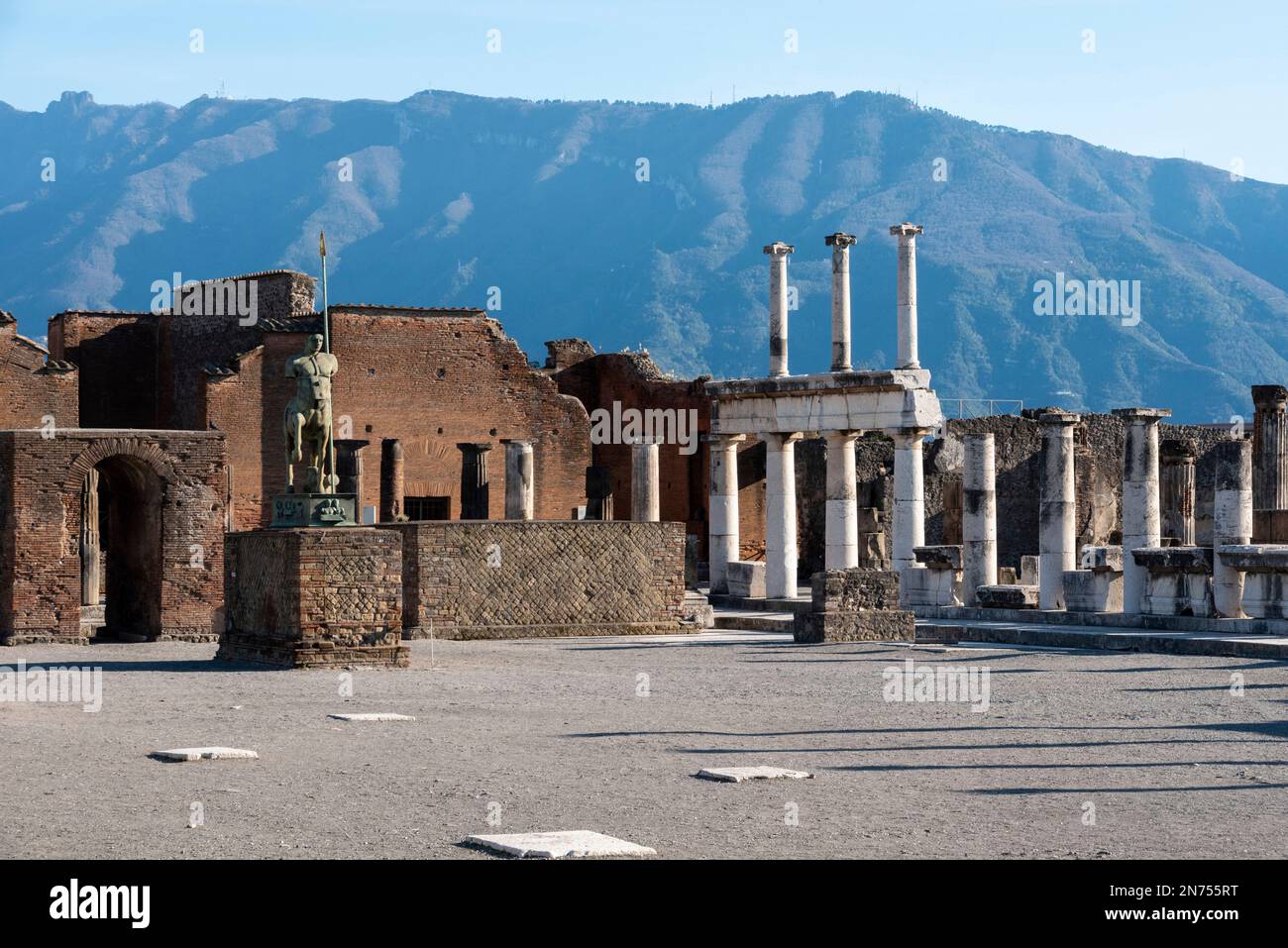 Iconic forum in the ancient city of Pompeii, Mount Vesuvius in the ...