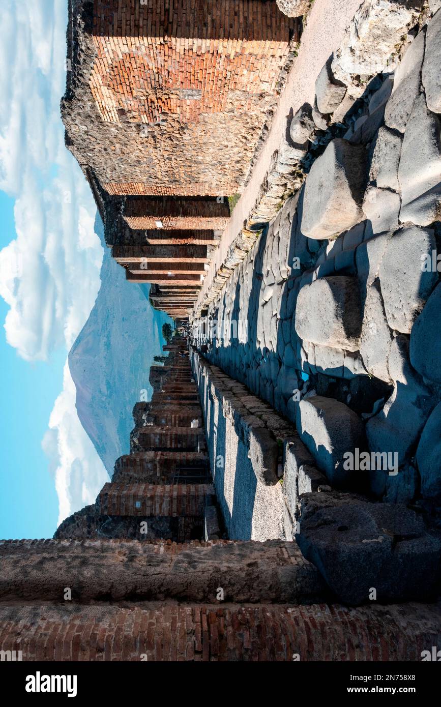 A crosswalk of a typical Roman road in the ancient city of Pompeii ...