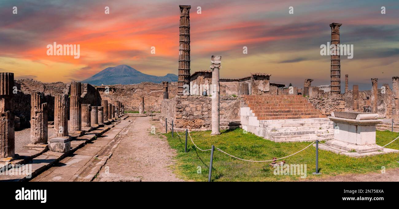 Colonnade and sculptures of the Temple of Apollo near the Pompeian ...