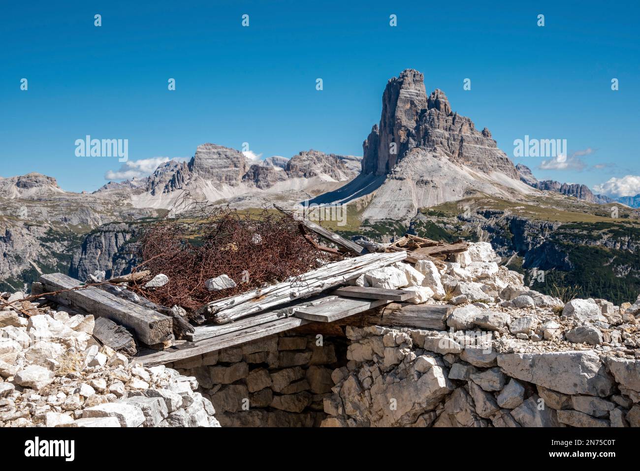 Remains of military fortifications on Mount Piano in the Dolomite Alps ...