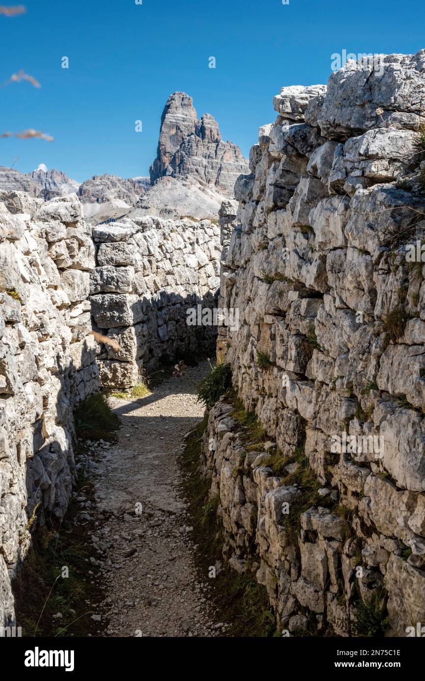 Remains of military trenches on Mount Piano in the Dolomite Alps, built ...