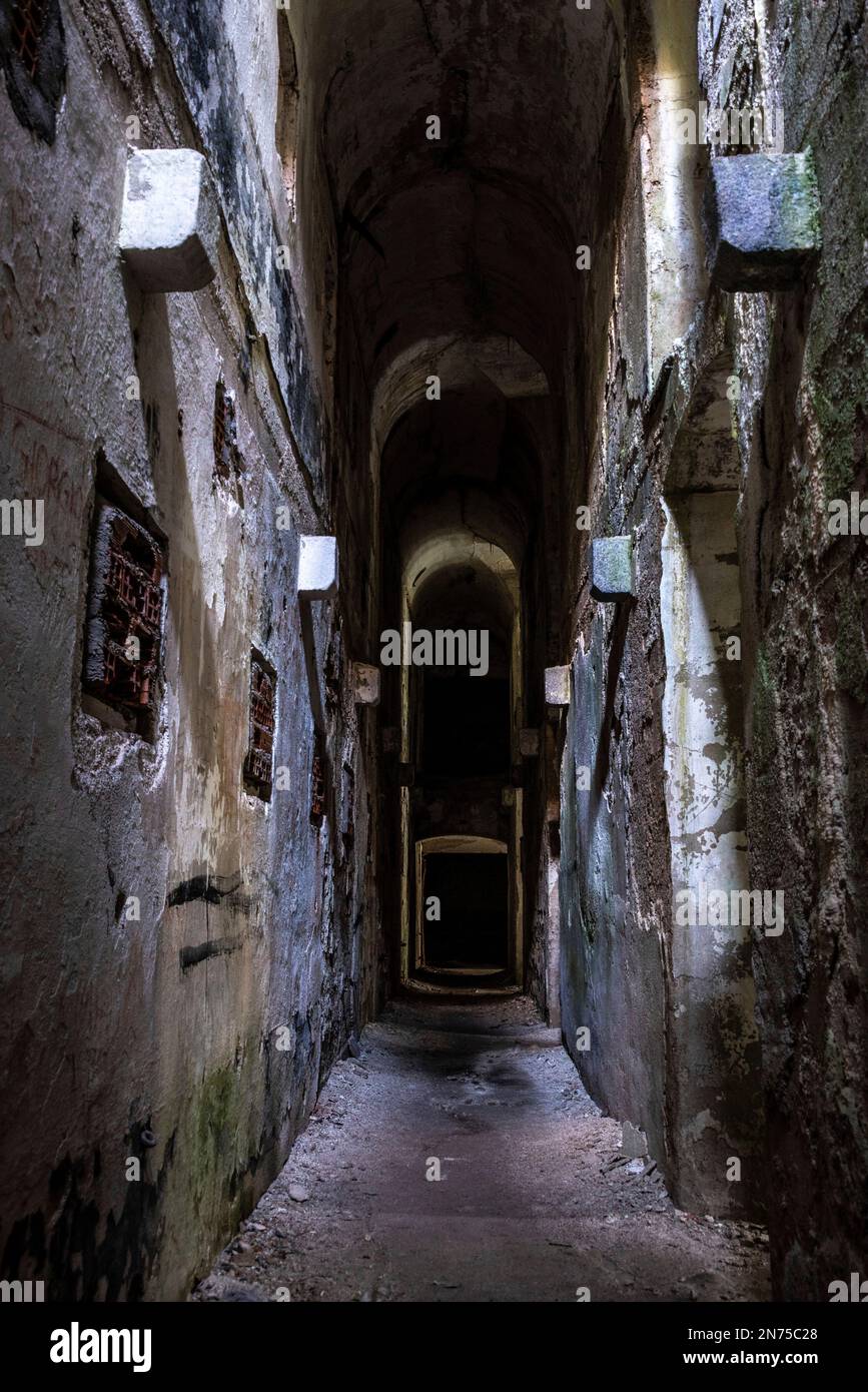 Inside the Austrian fortress Landro in the Dolomite Alps of South Tirol ...