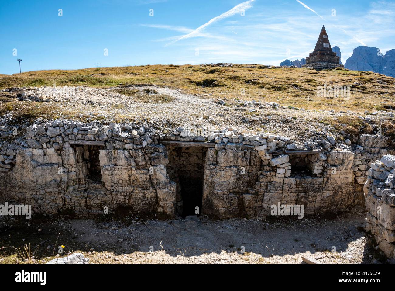 Remains of military baracks on Mount Piano in the Dolomite Alps, built ...