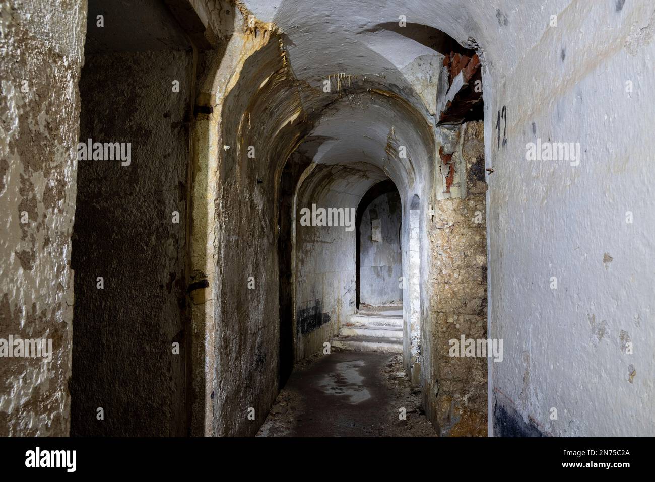 Inside the Austrian fortress Landro in the Dolomite Alps of South Tirol ...
