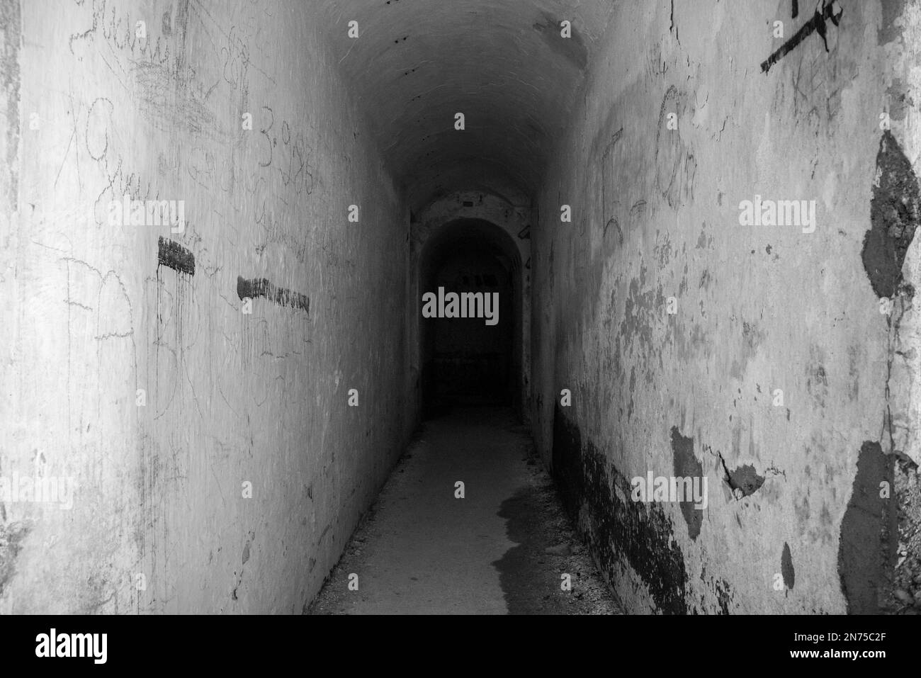 Inside the Austrian fortress Landro in the Dolomite Alps of South Tirol ...