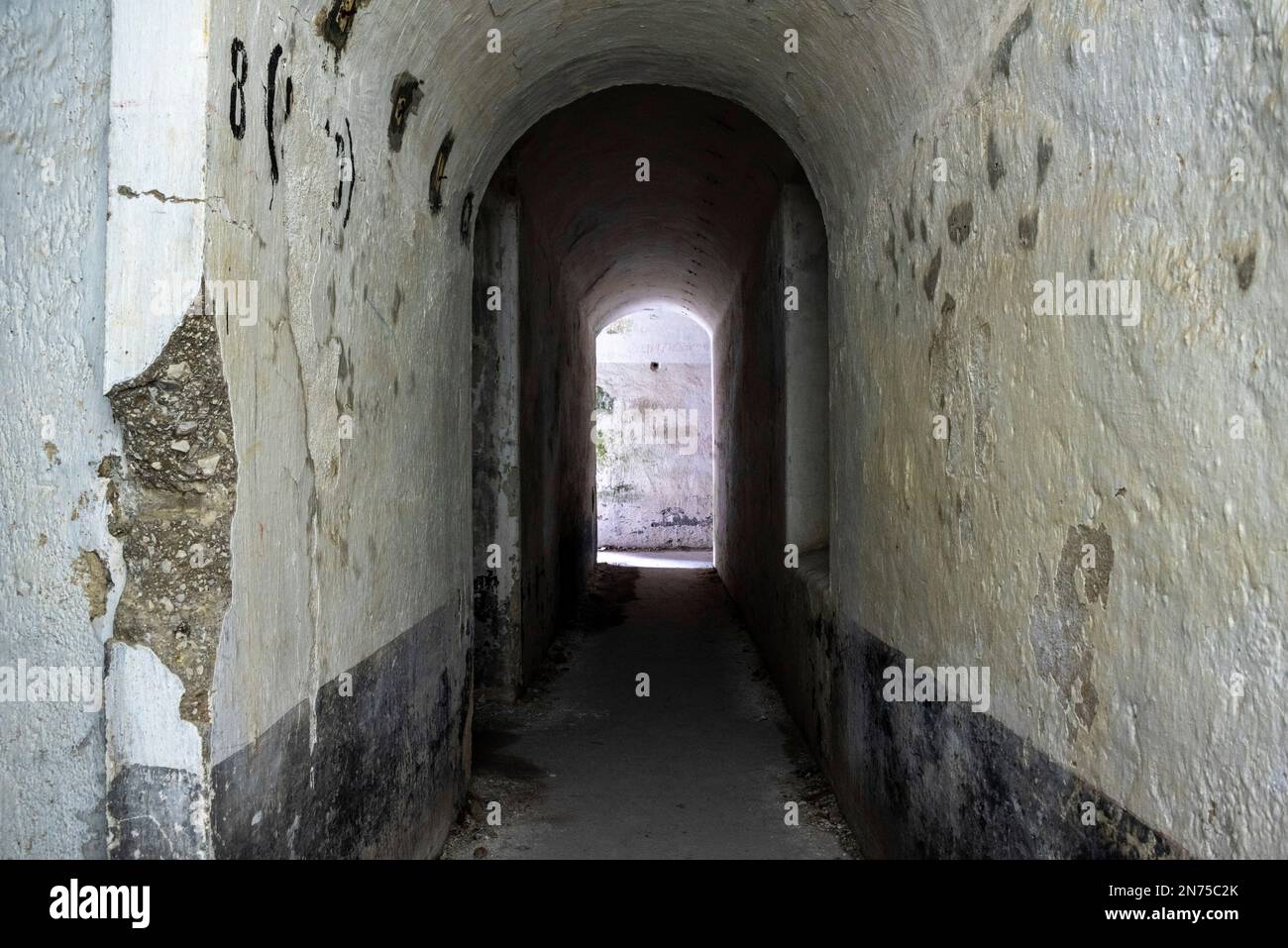 Inside the Austrian fortress Landro in the Dolomite Alps of South Tirol ...