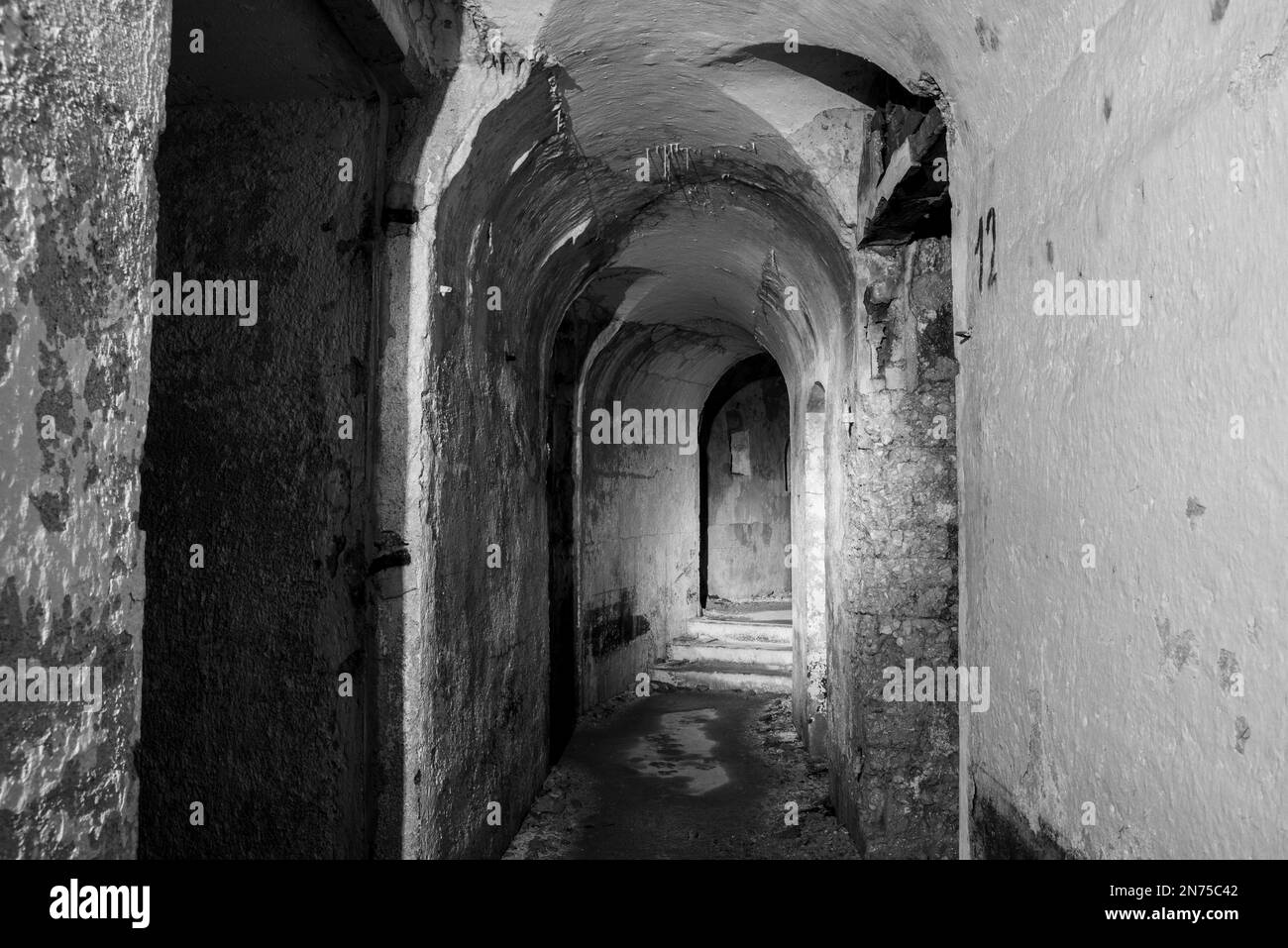 Inside the Austrian fortress Landro in the Dolomite Alps of South Tirol ...