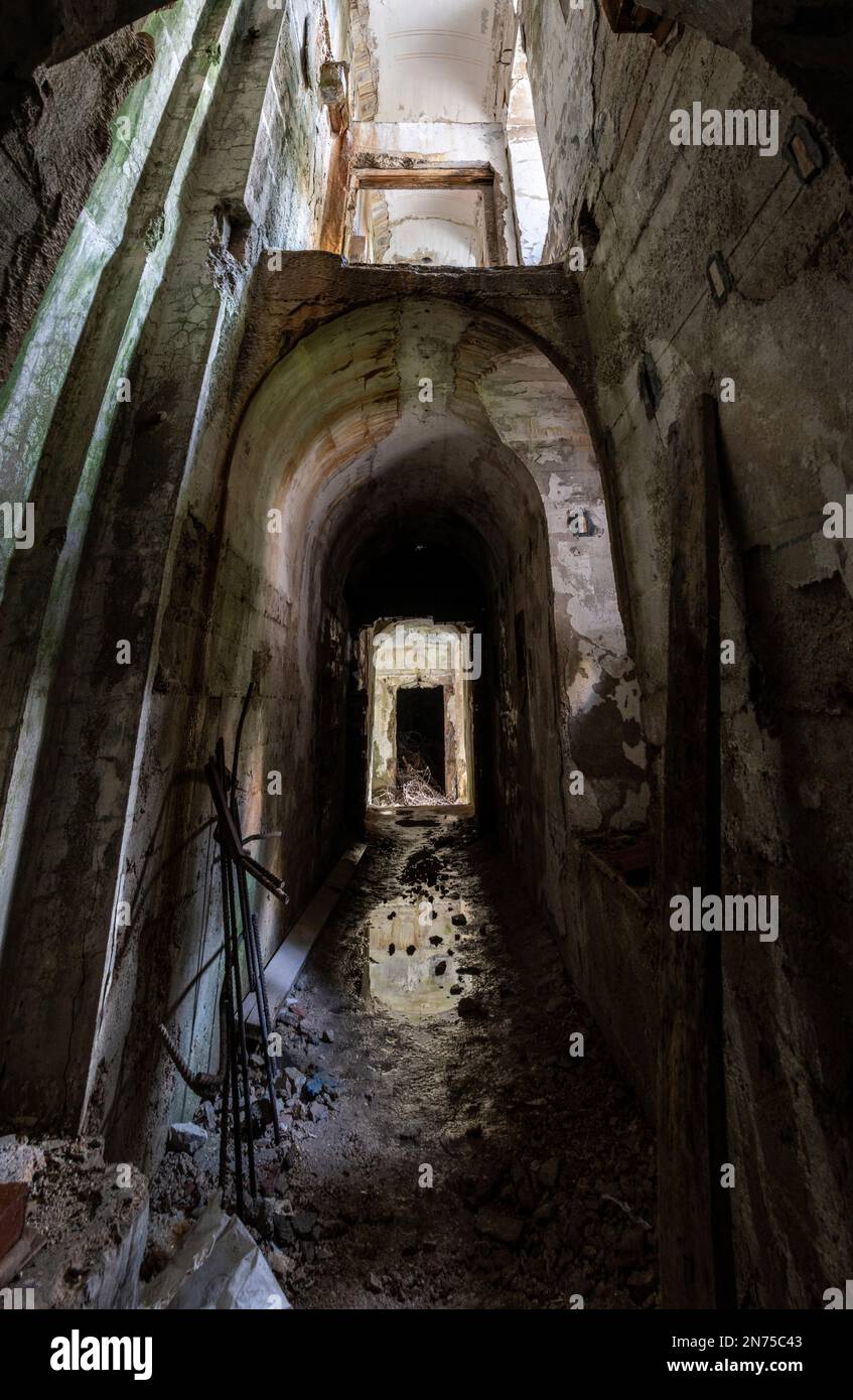 Inside the Austrian fortress Landro in the Dolomite Alps of South Tirol ...