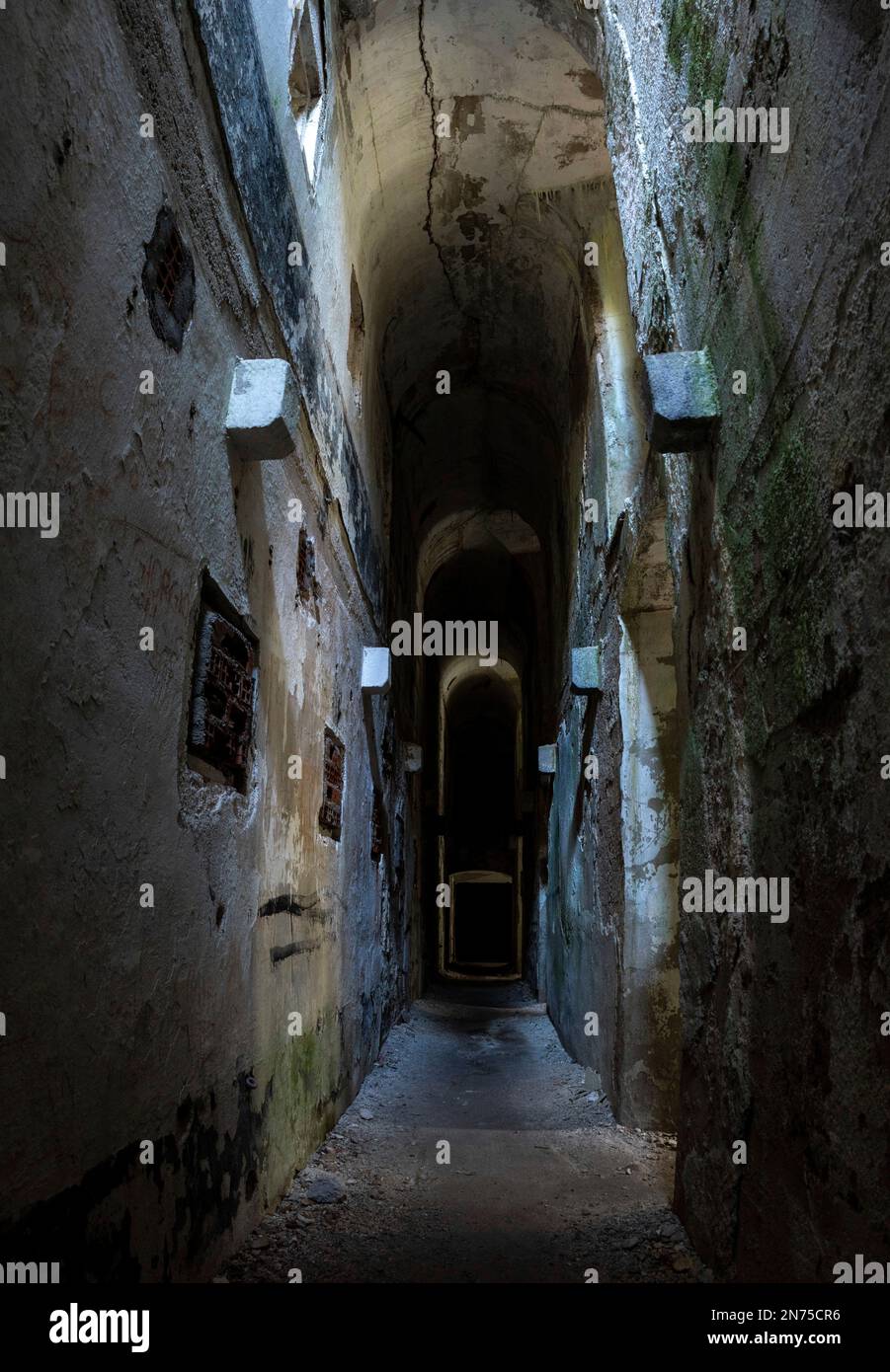 Inside the Austrian fortress Landro in the Dolomite Alps of South Tirol ...