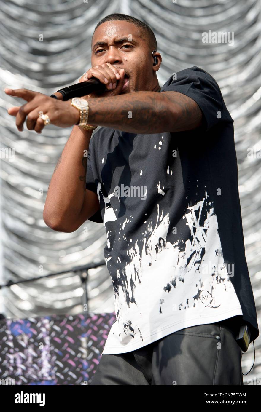 U.S singer Nas performs on stage during the Wireless Festival at the ...
