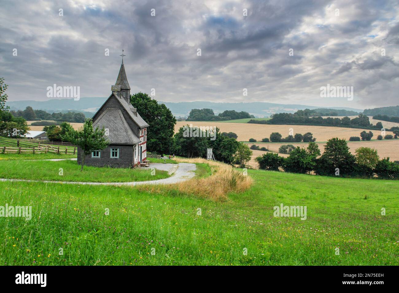 Scenic rustic school house in the rural landscape of Germany, Europe ...