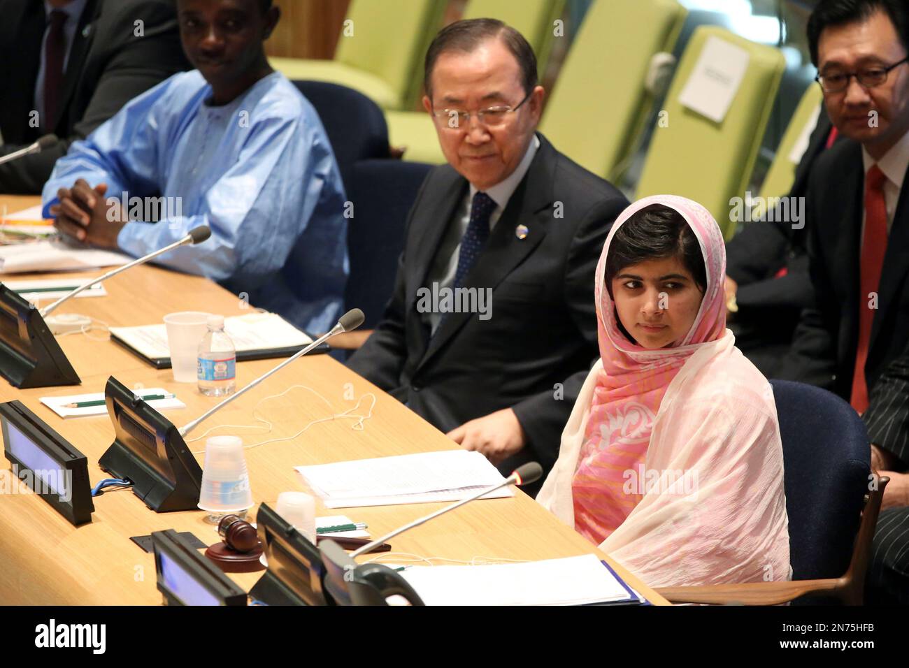 Malala Yousafzai, left, and United Nations Secretary-Genral Ban Ki-moon ...