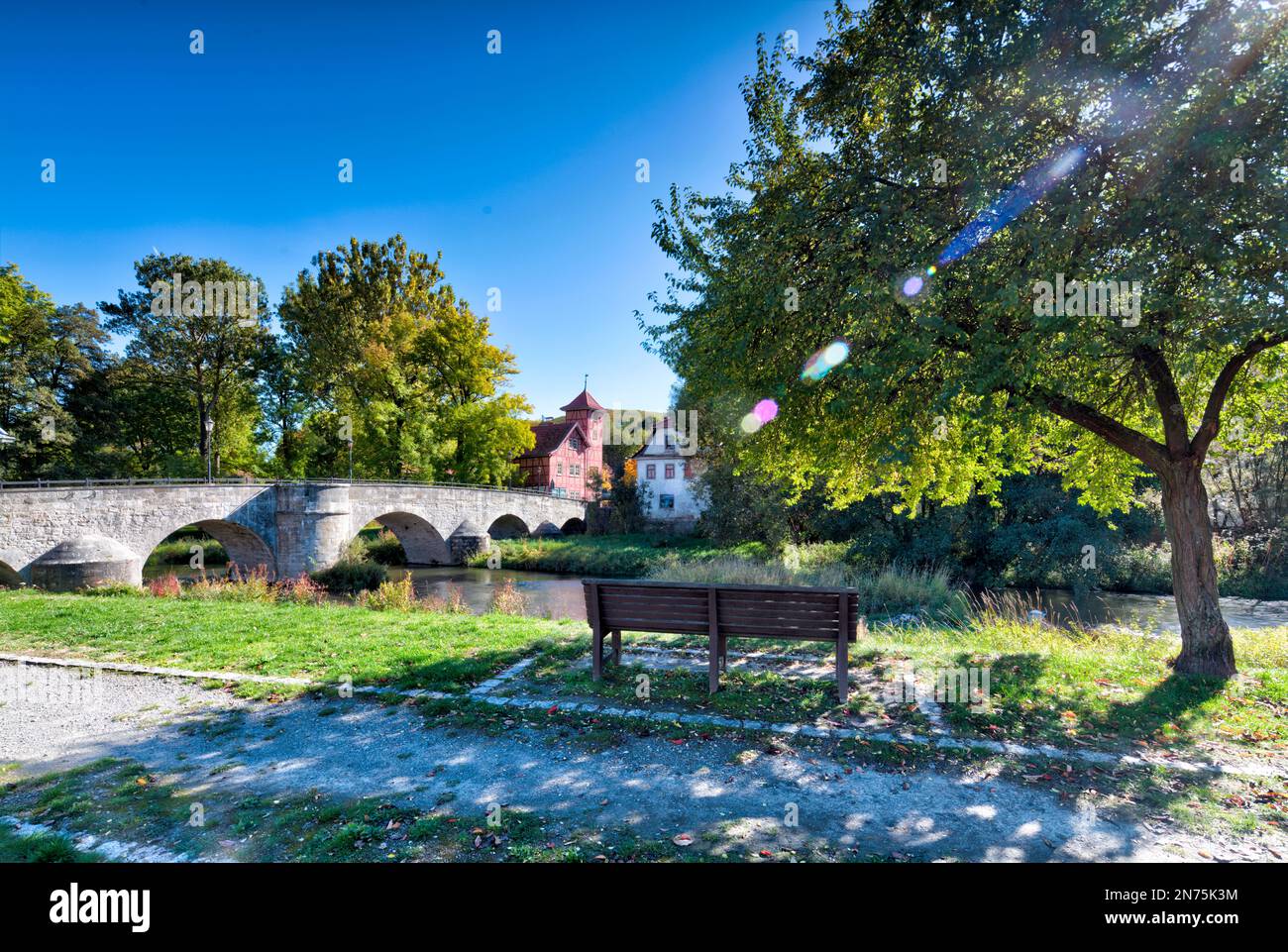 Werra stone arch bridge, arch bridge, river Werra, autumn, Belrieth ...
