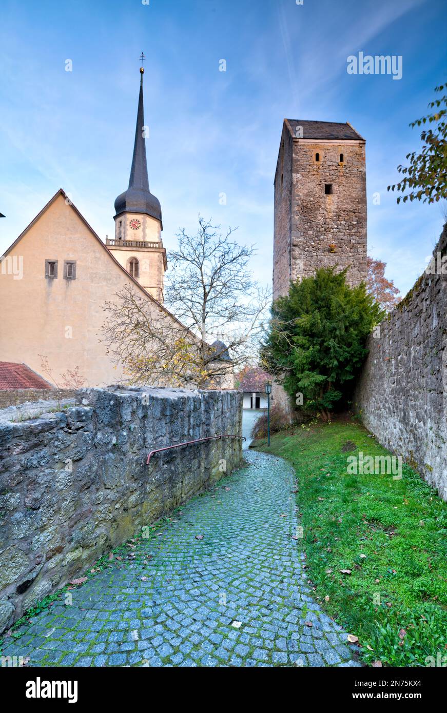 Catholic church, St. Kilian, city wall, Jakob tower, house facade ...