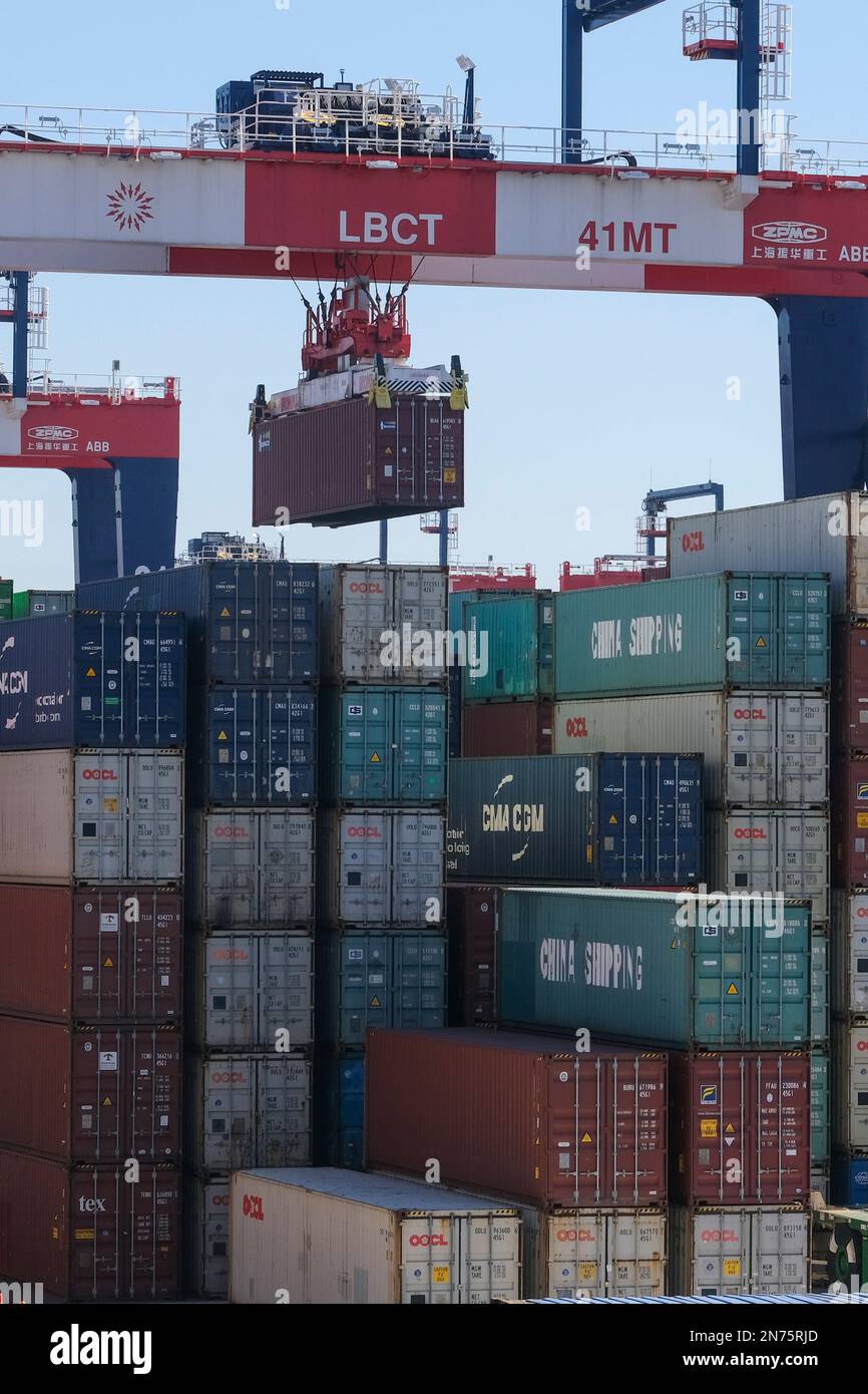 Los Angeles, California, USA. 9th Feb, 2023. Shipping containers are ...