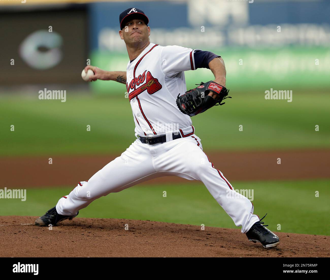 Atlanta Braves starting pitcher Tim Hudson works in the first inning of ...