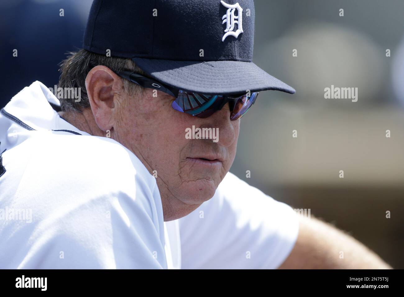 Detroit Tigers third base coach Gene Lamont is seen in the dugout ...