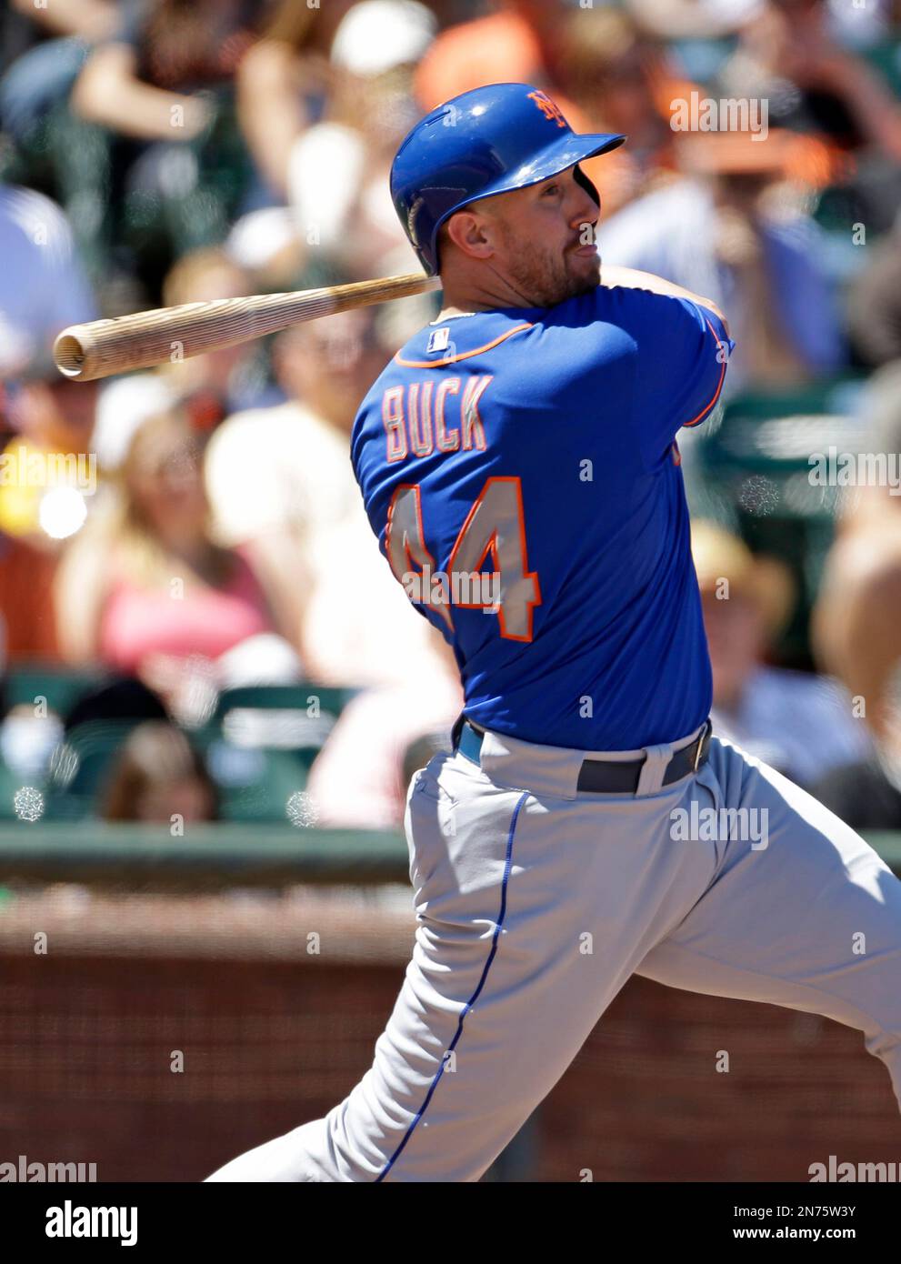 New York Mets' John Buck at bat during their baseball game against the ...