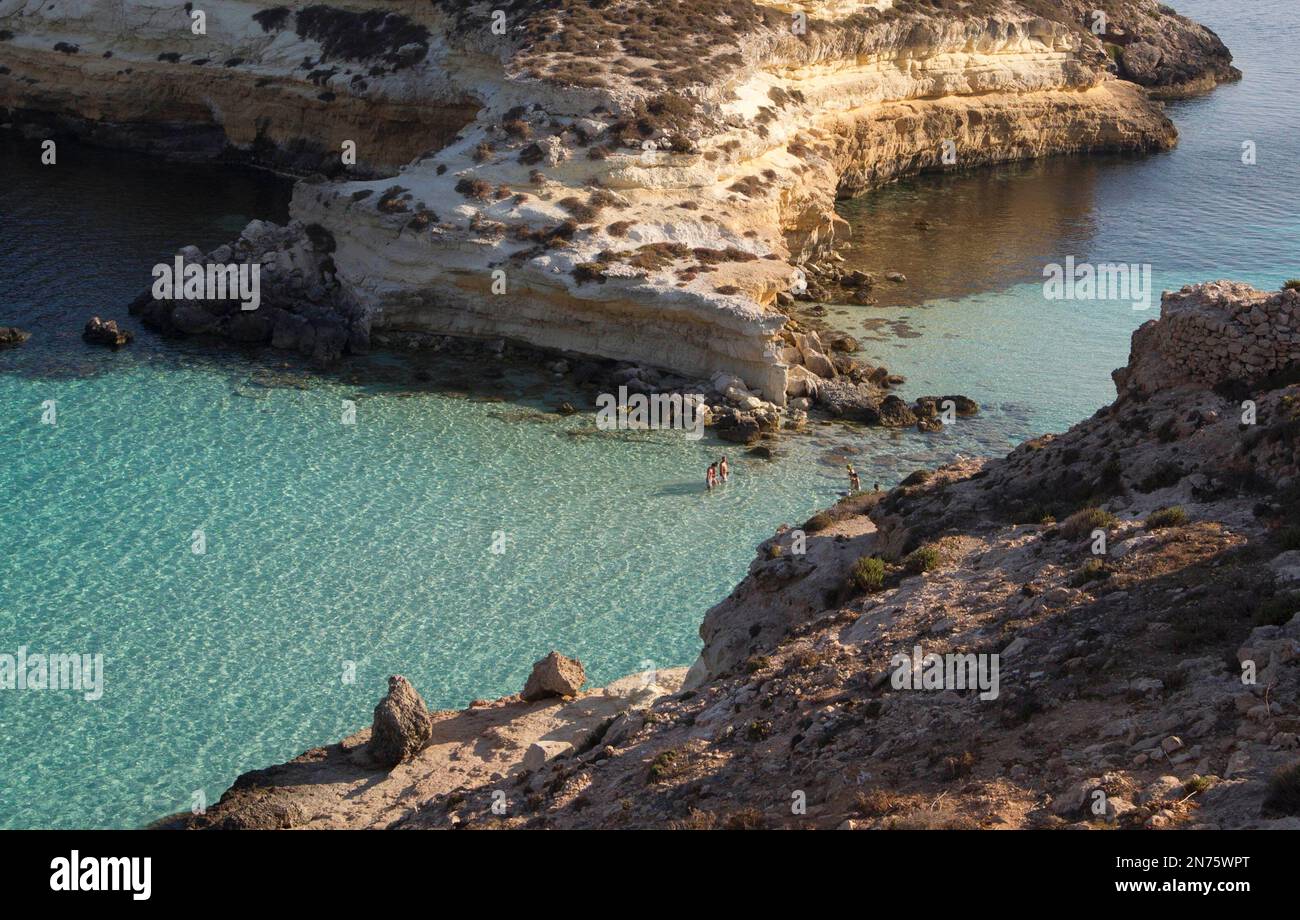A view of the Isola dei Conigli, Island of Rabbits, in the Sicilian ...
