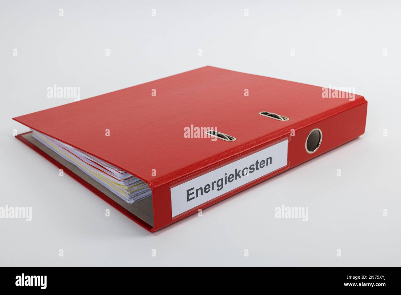 Red file folder with label energy costs, symbol image, heating bill ...