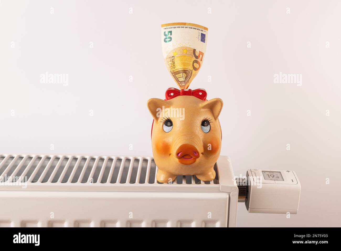 Piggy bank with 50 Euro bill on Heizköper, WLAN radiator thermostat ...