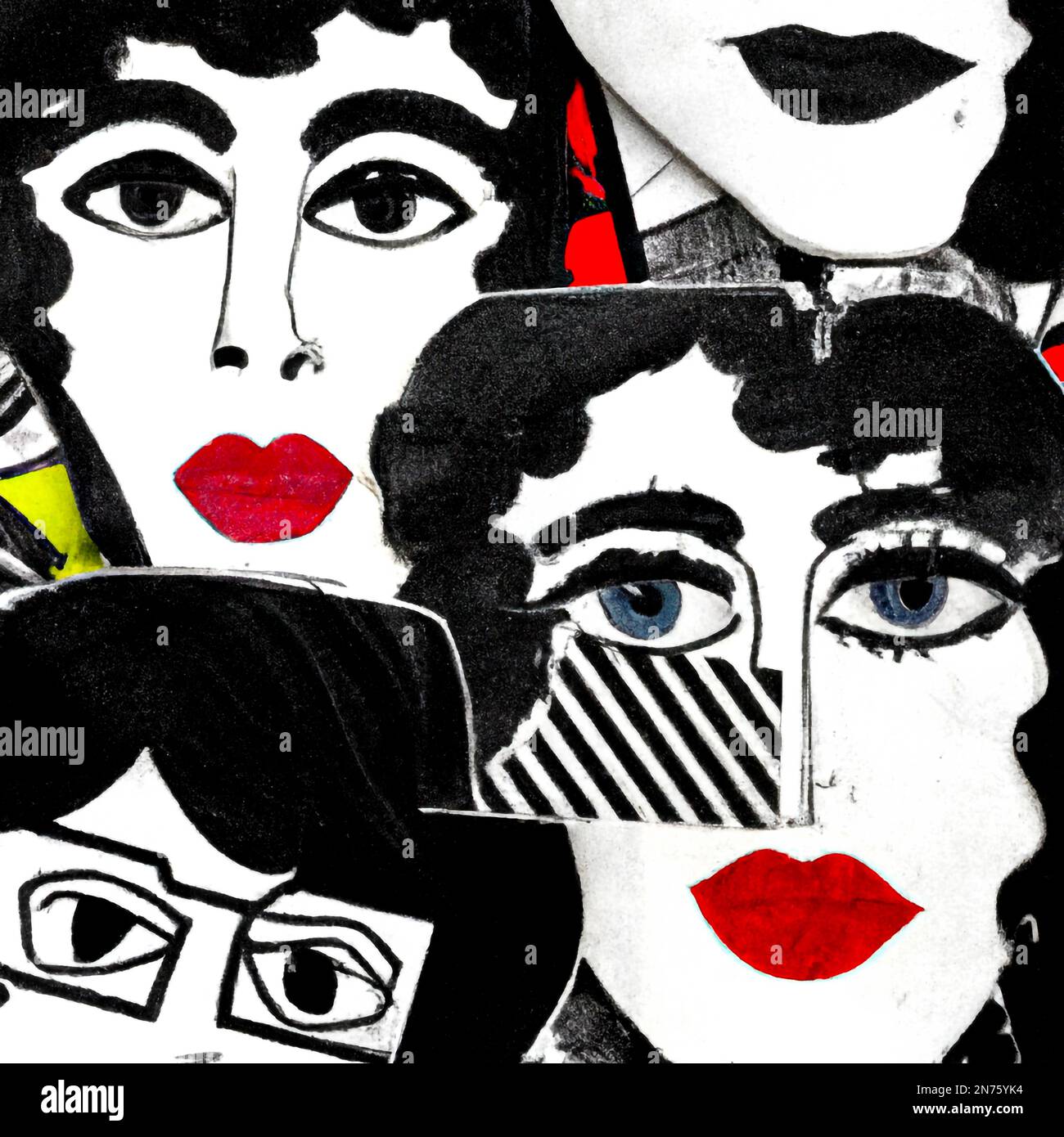 Abstract portrait faces collage, pop art fashion design – Digital ...