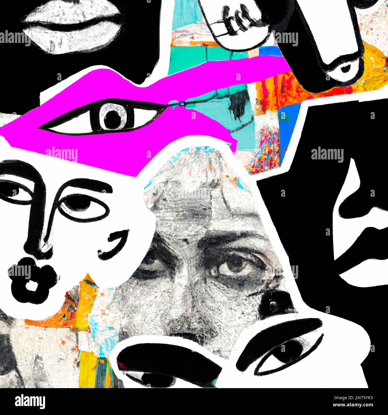 Abstract portrait faces collage, pop art fashion design – Digital ...