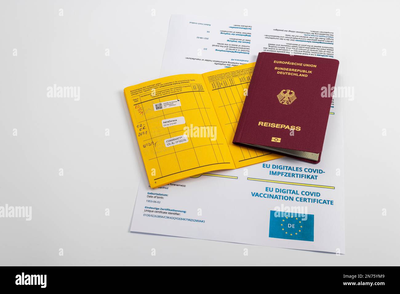 Digital COVID certificate of the EU, vaccination card opened with entry ...