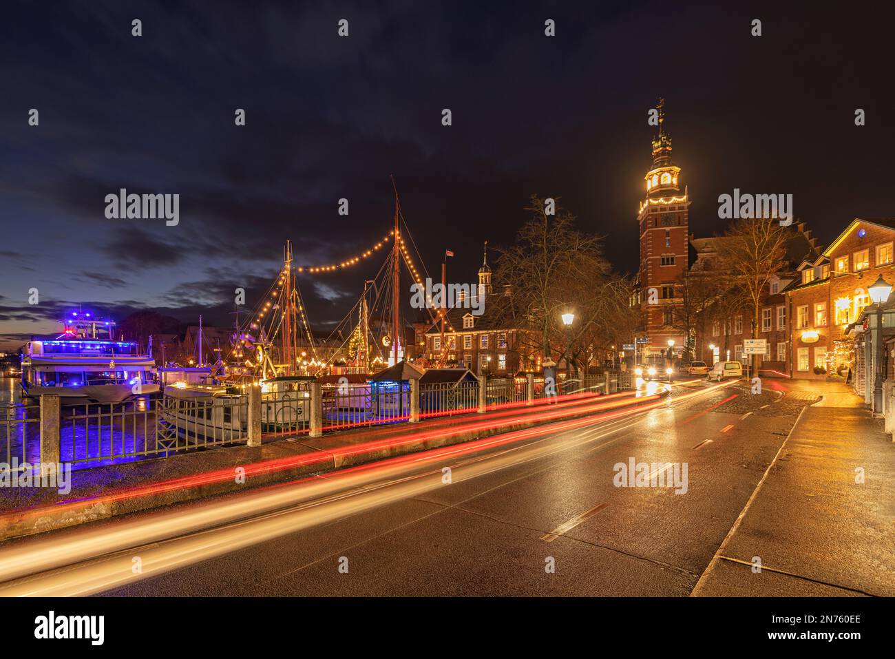 Christmas lights, harbor, old scales, museum harbor, city hall, in ...