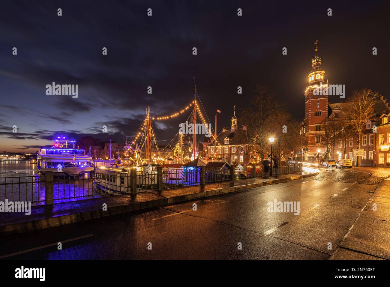 Christmas lights, harbor, old scales, museum harbor, city hall, in ...