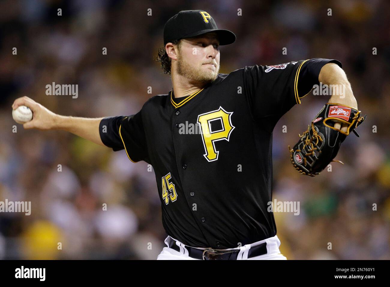 Pittsburgh Pirates starting pitcher Gerrit Cole (45) delivers during ...