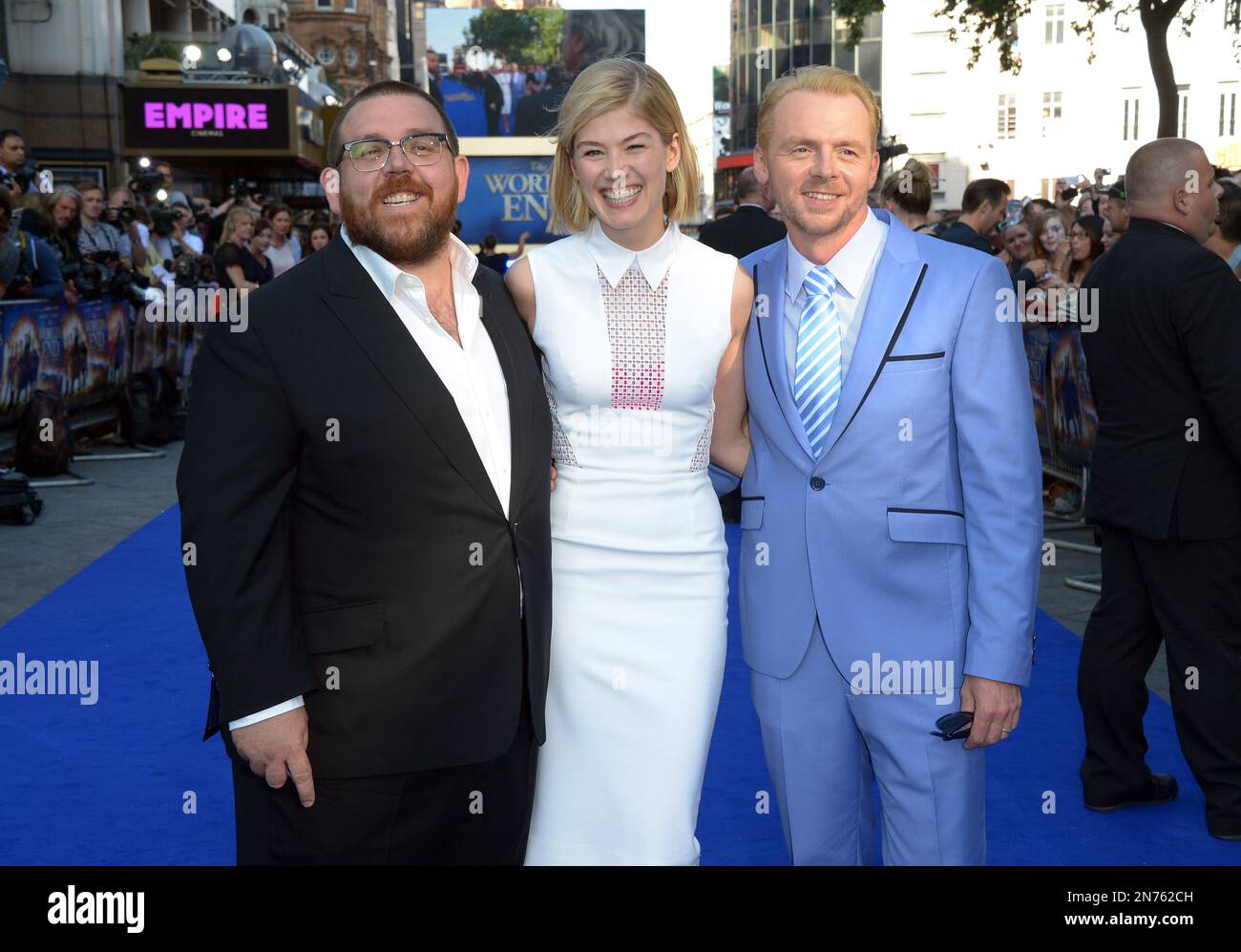 British actors, from left, Nick Frost, Rosamund Pike, and Simon Pegg ...