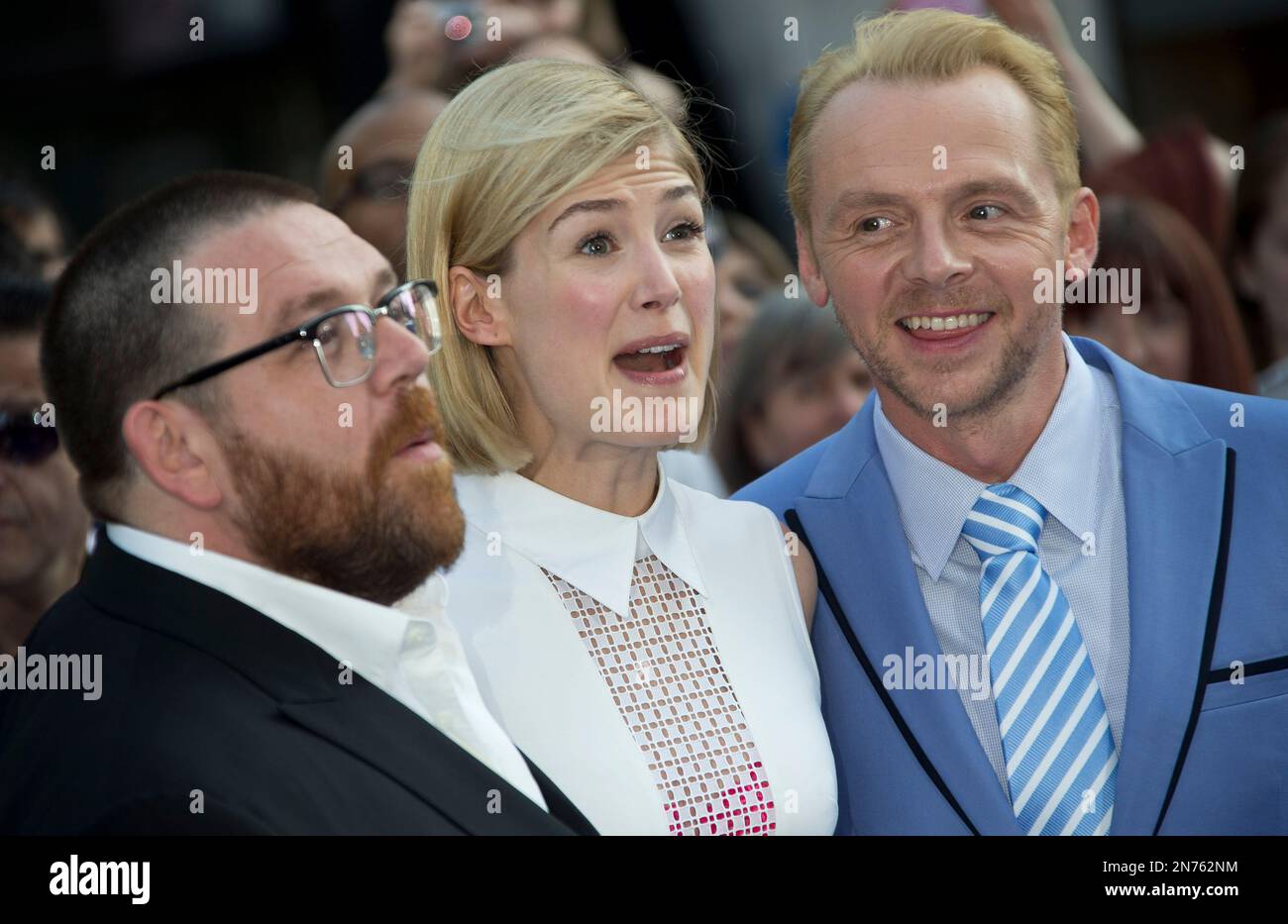 British actors, from left, Nick Frost, Rosamund Pike, and Simon Pegg ...