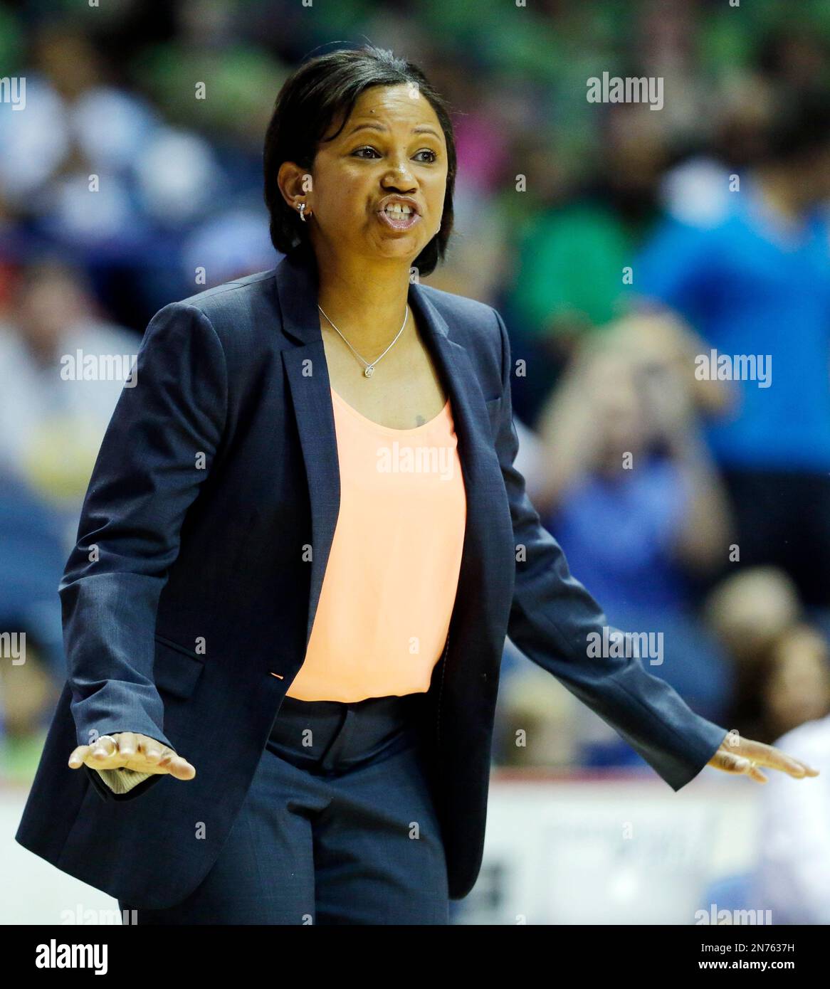 Chicago Sky head coach Pokey Chatman talks to her team during the first ...