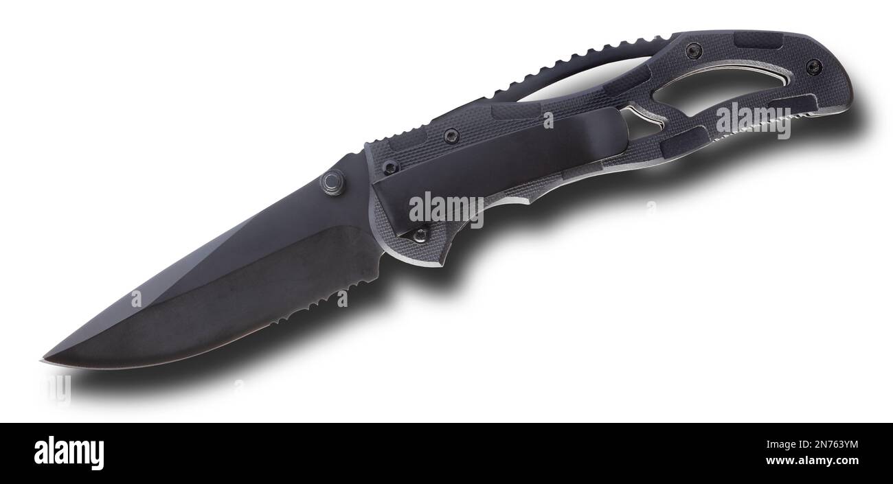 Blade out in an EDC self-defense knife with skeletonized handle with ...