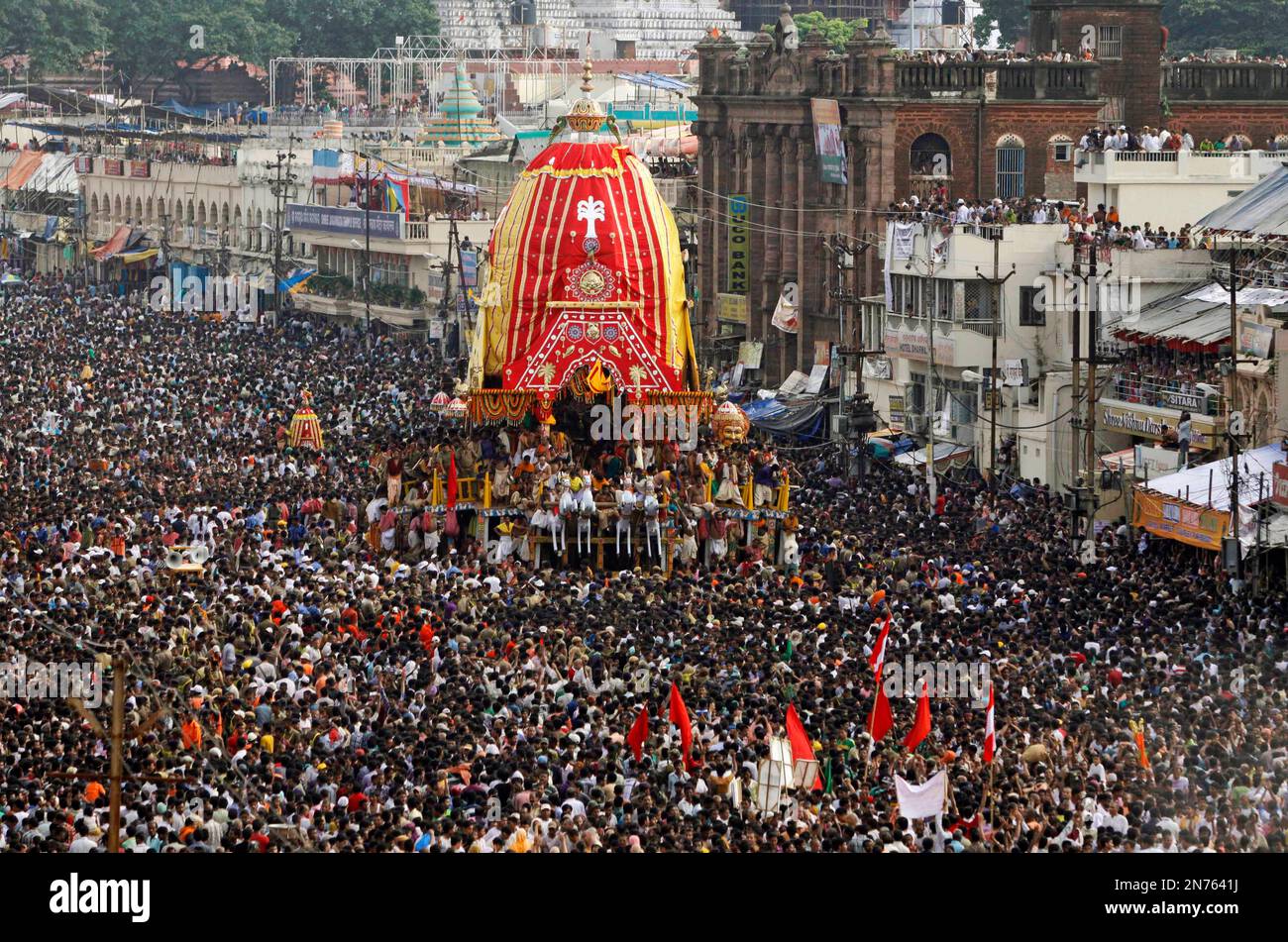 Devotees throng around the chariot of Lord Jagannath during the annual ...