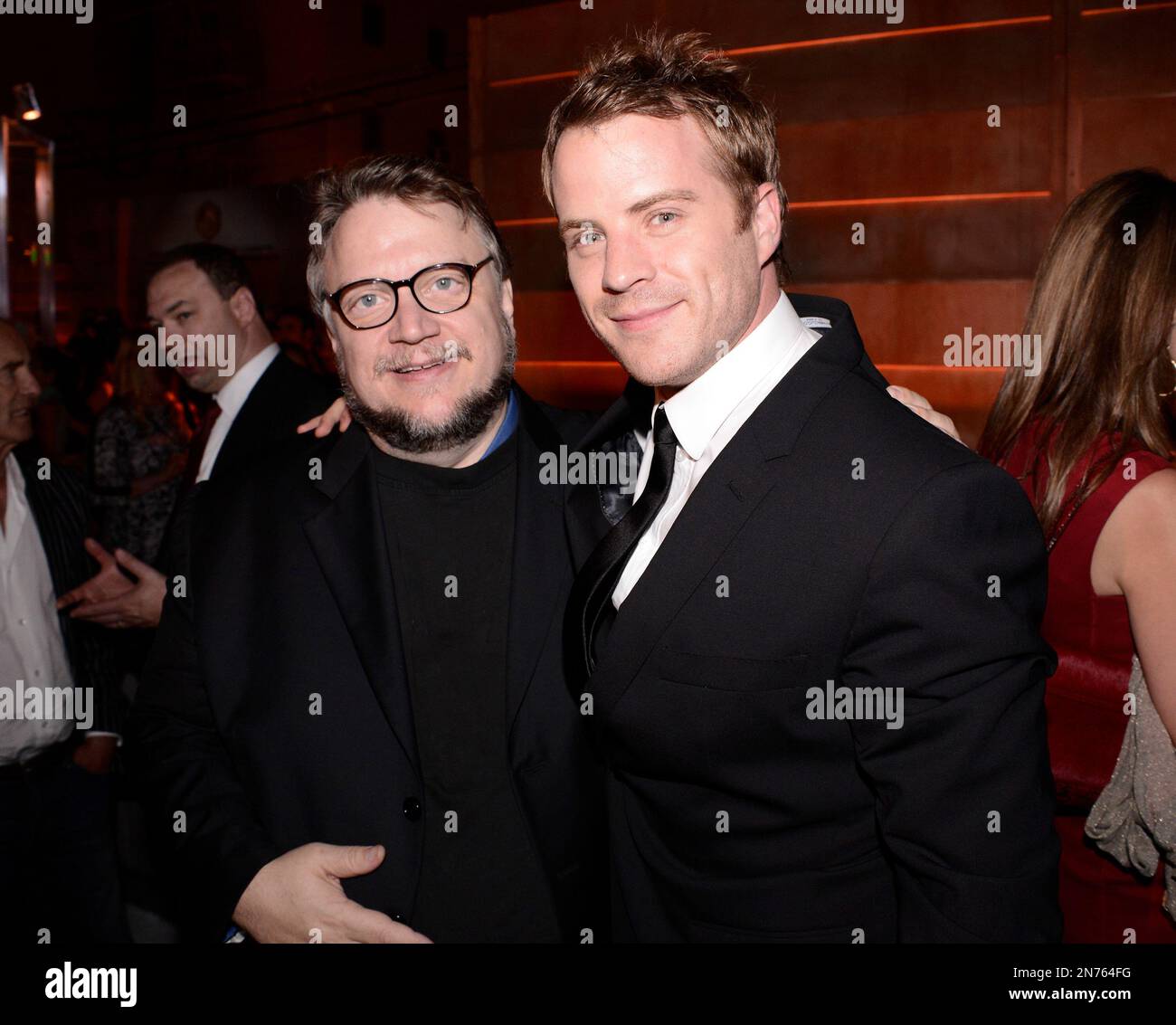 Director Guillermo Del Toro, left, and actor Rob Kazinsky attend the ...